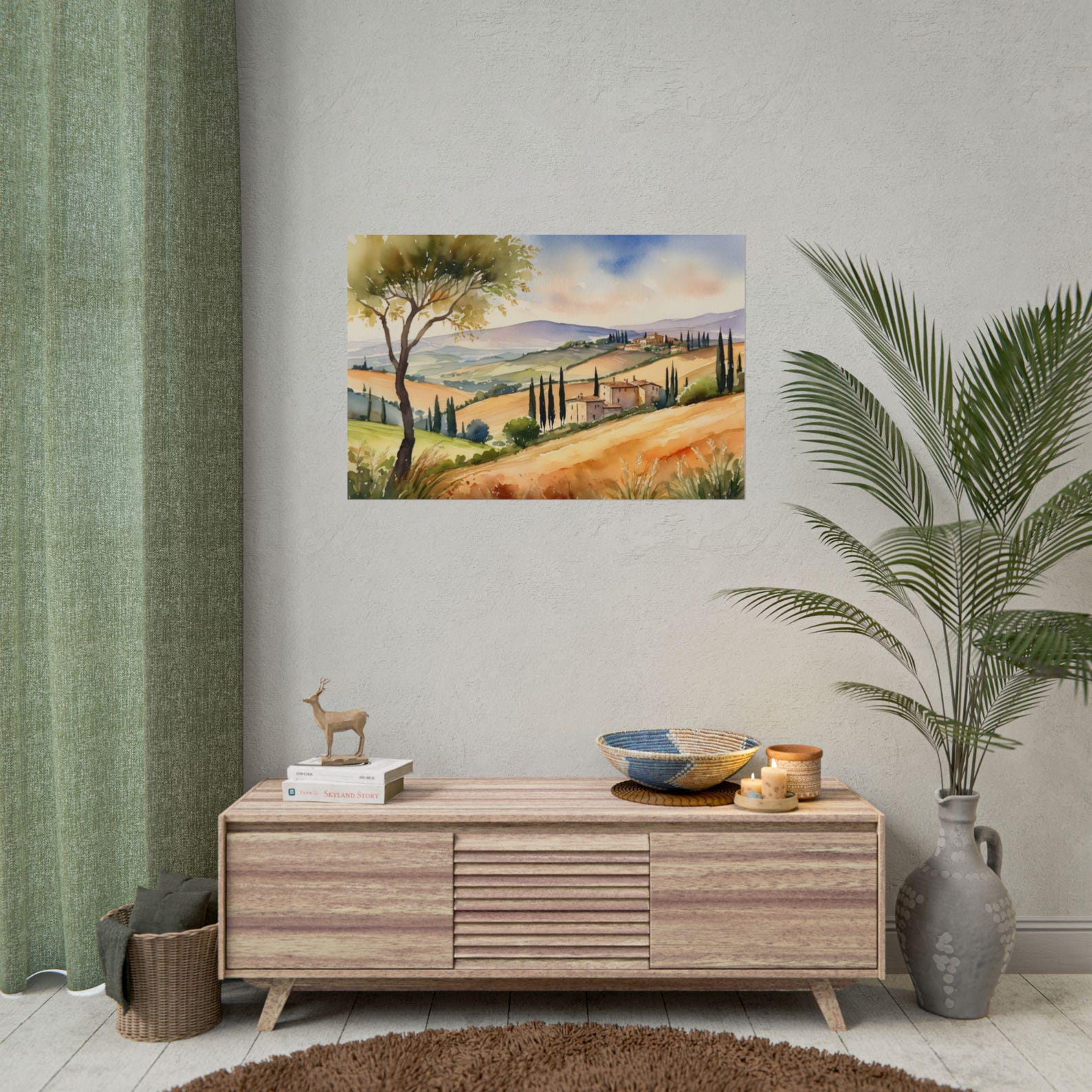 Tuscany Vineyards Watercolor Painting – Italian Landscape Art Print ...