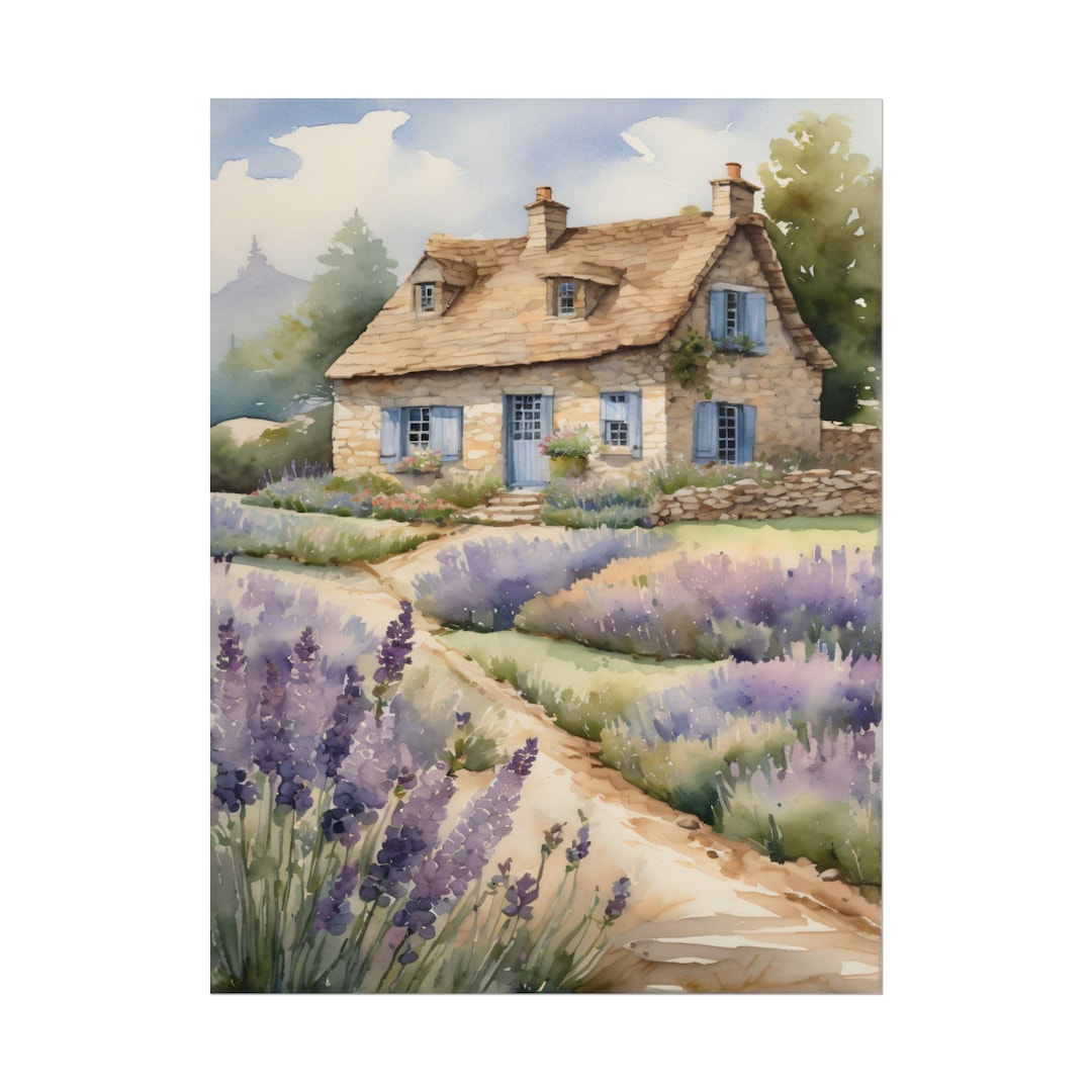 French Cottage Lavender Art Print, Provence Watercolor Painting, French ...