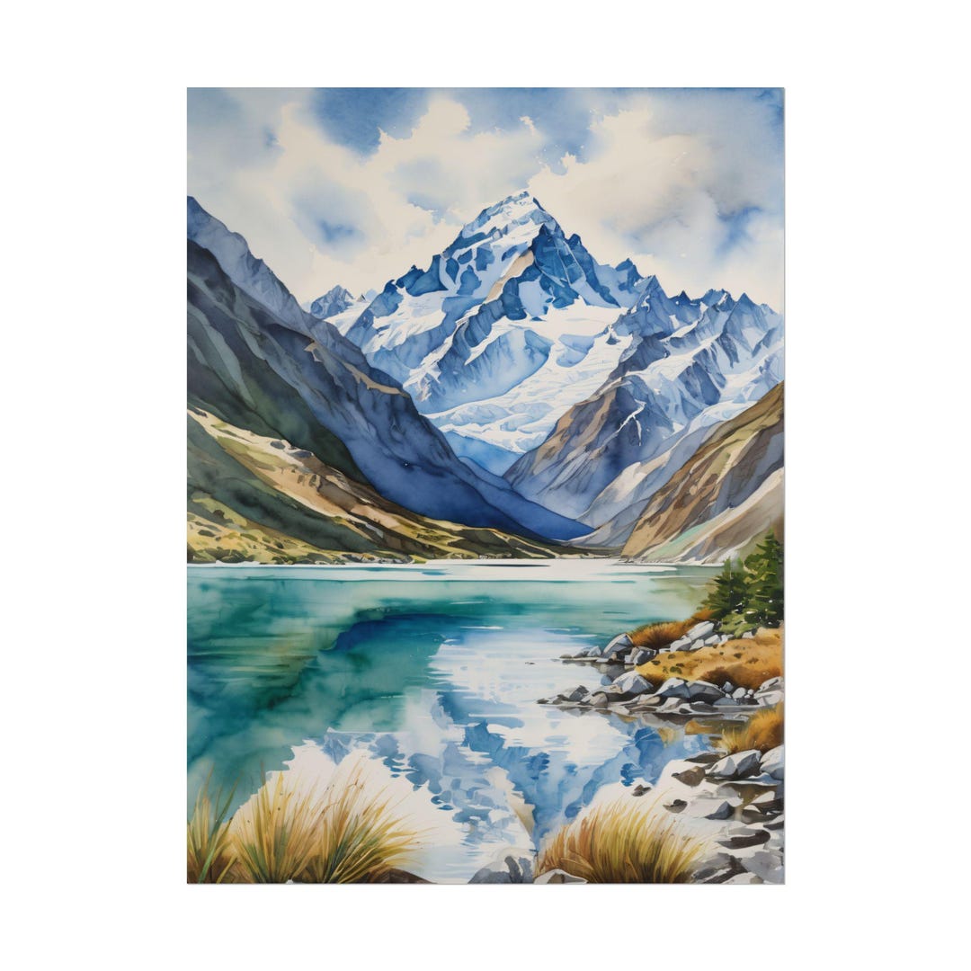 Mount Cook Watercolor Art Print – New Zealand Mountain Landscape ...