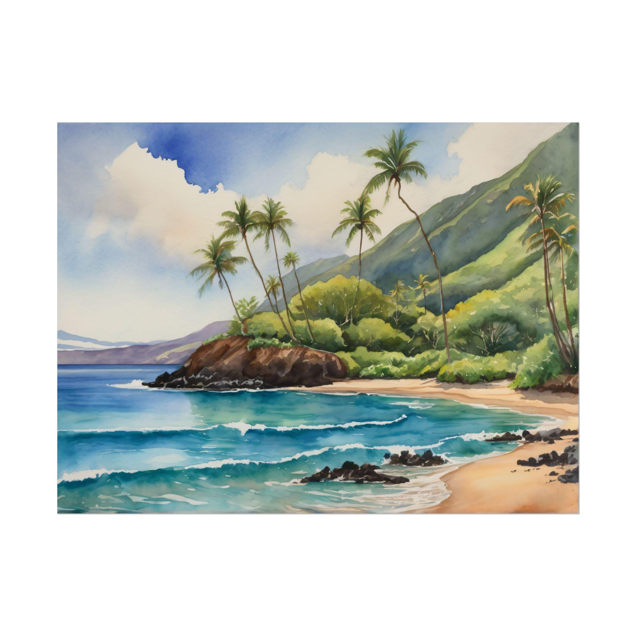 Maui Watercolor Art Print, Hawaii Beach Painting, Tropical Wall Decor ...