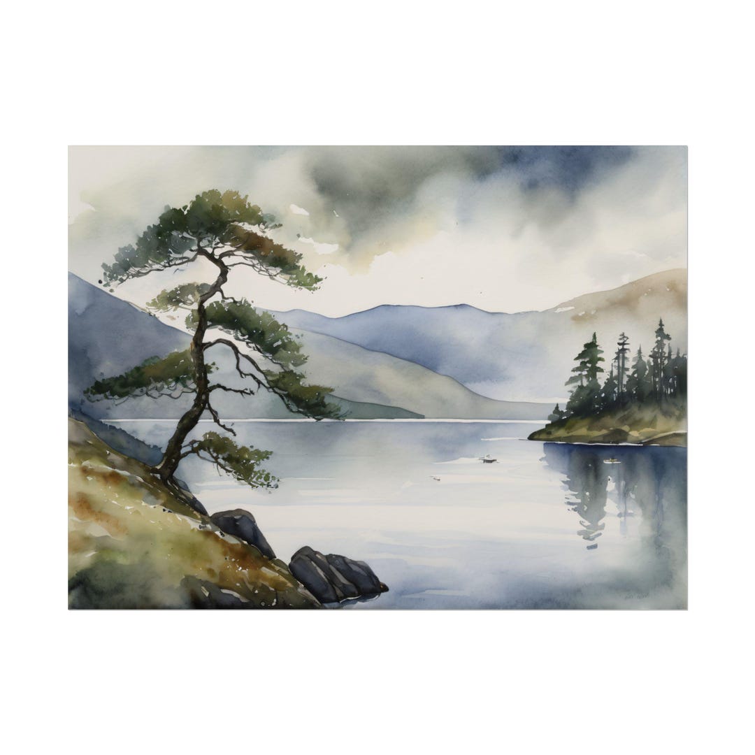Loch Ness Lake Painting, Scotland Landscape Art Print, Loch Lomond ...