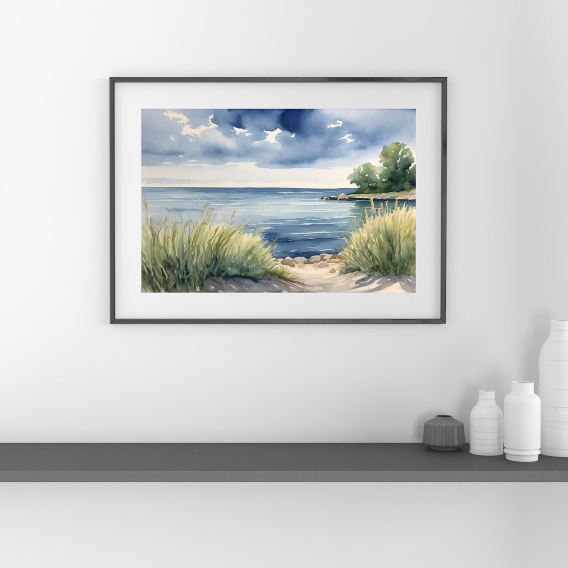 Lake Erie Art Print, Watercolor Lake Painting, Coastal Landscape Poster ...