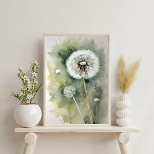 Dandelion Watercolor Painting, Wildflowers Floral Art Print, Botanical ...