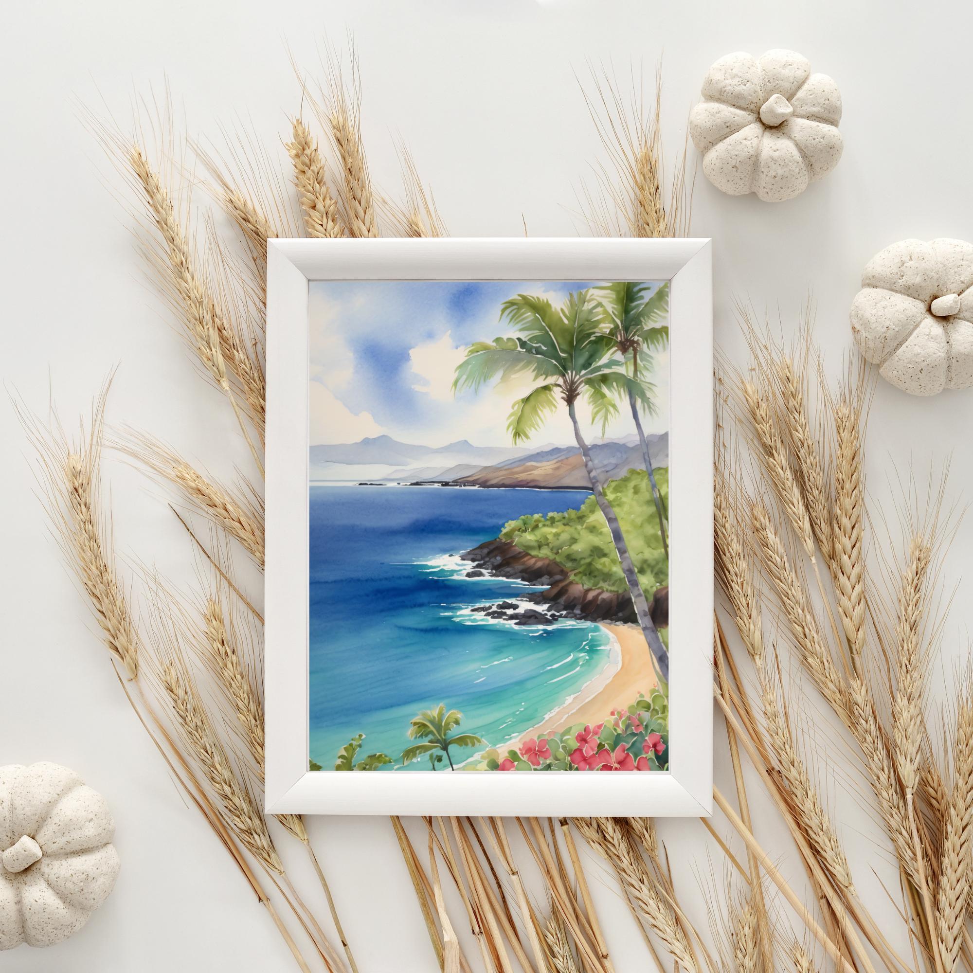Maui Watercolor Art Print, Hawaii Beach Painting, Tropical Wall Decor ...