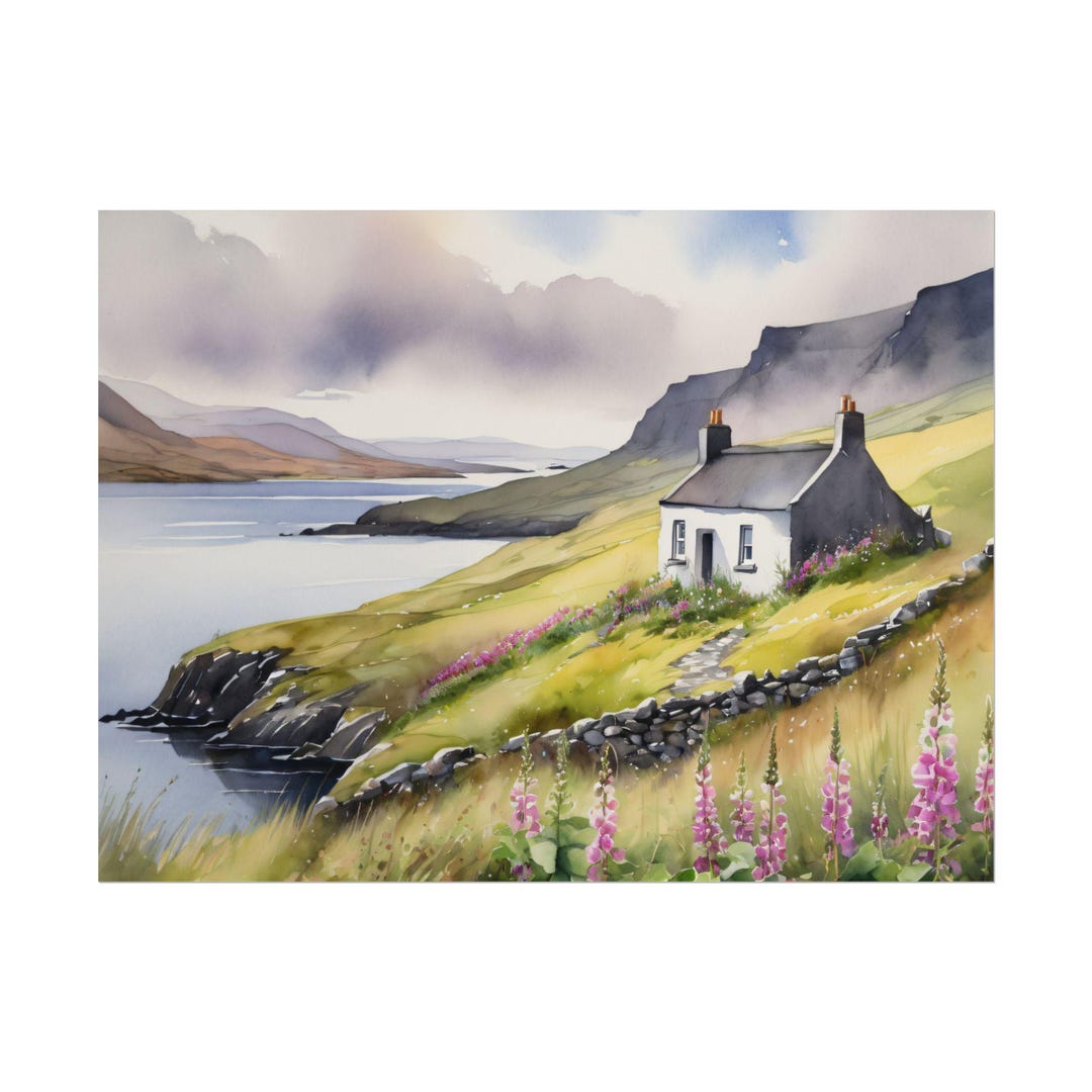 Scottish Cottage Painting, Scotland Landscape Art Print, Highlands ...