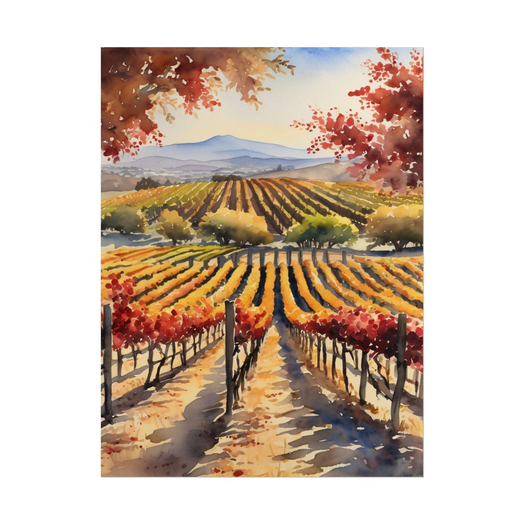 Napa Valley Watercolor Art Print, California Vineyard Landscape, Wine ...