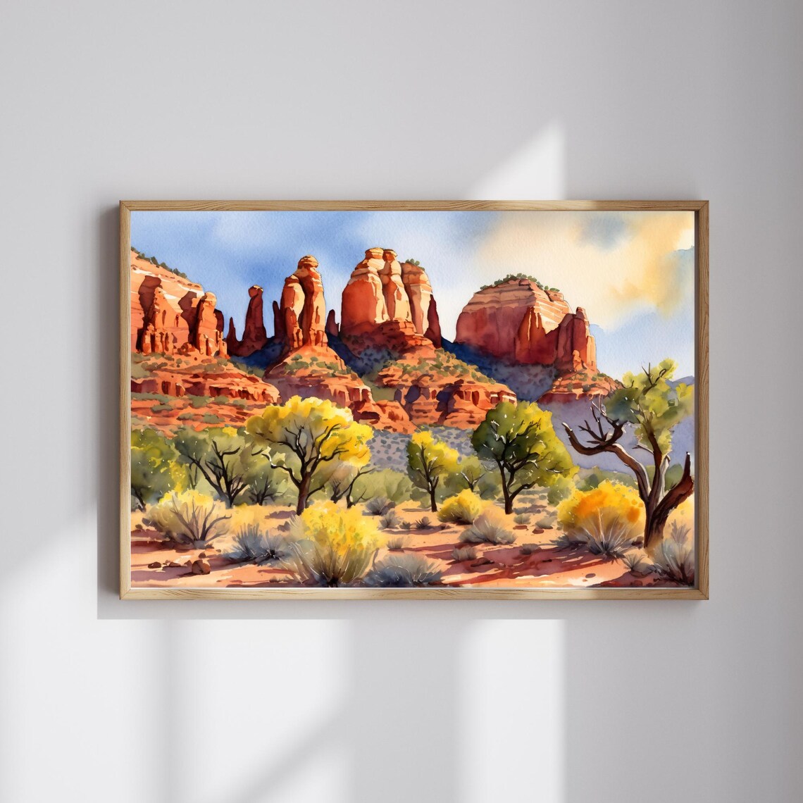 Sedona Watercolor Art Print – Arizona Desert Landscape Painting ...