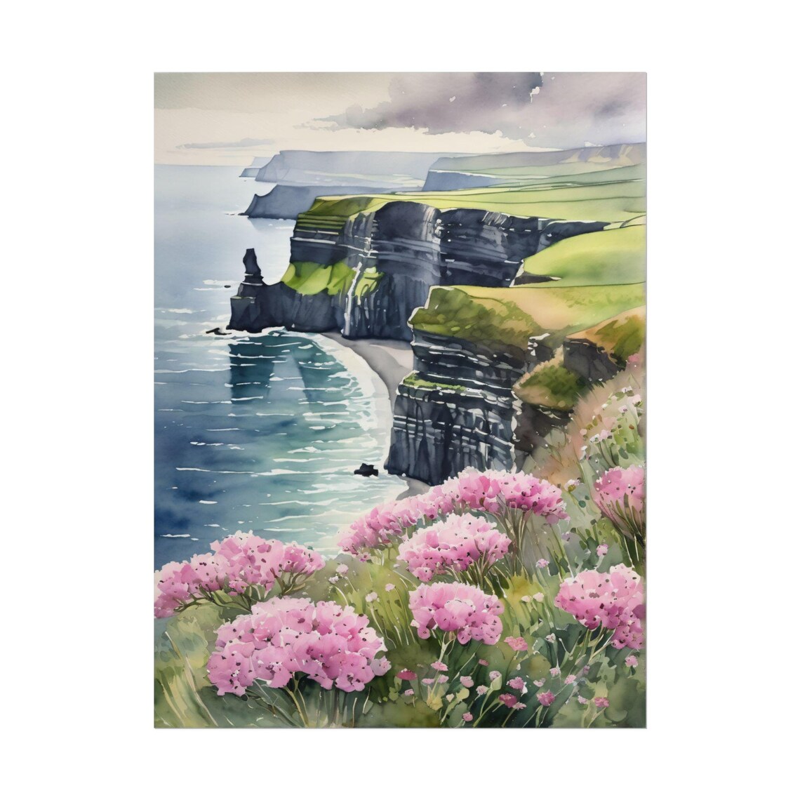 Cliffs of Moher Painting, Thistle Watercolor Print, Irish Coastal ...