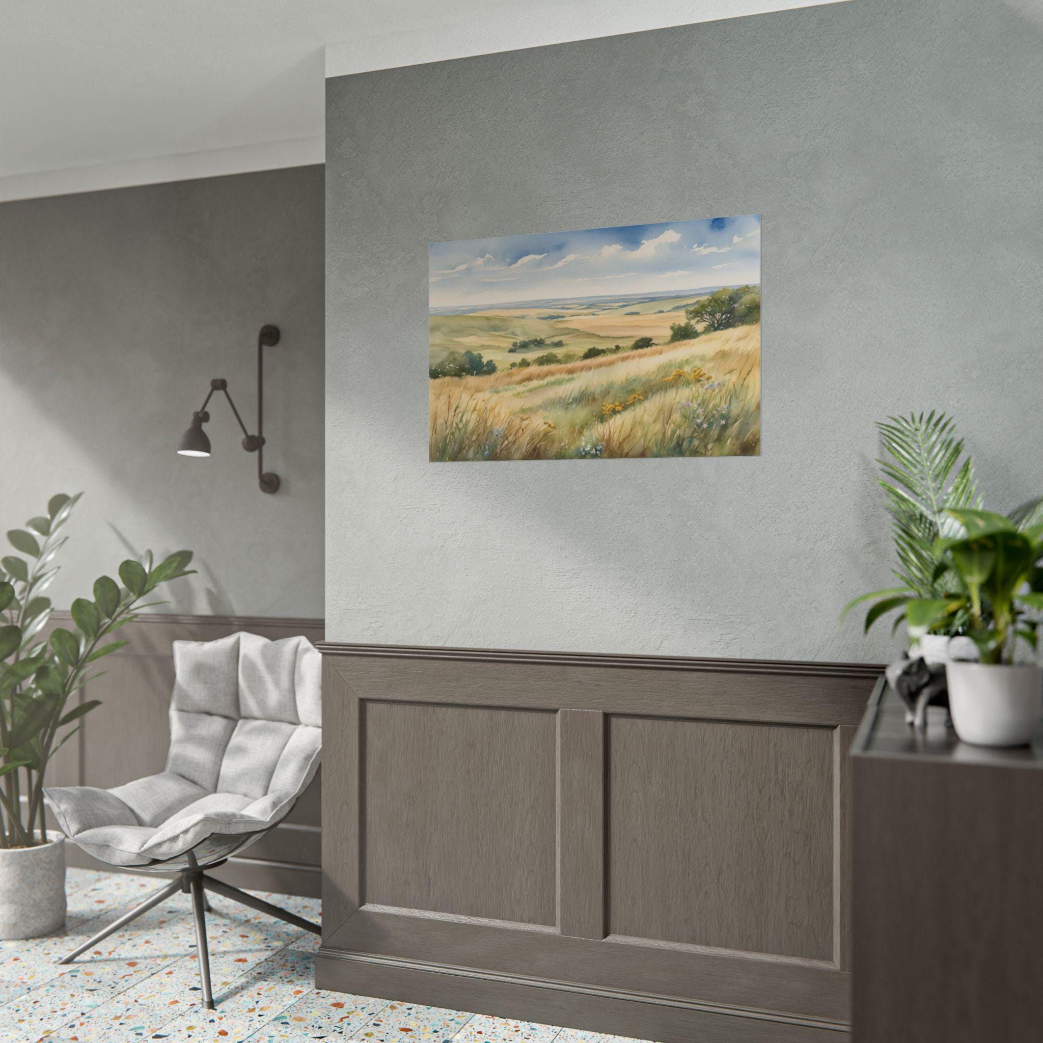 Kansas Flint Hills Wall Art Print, Wildflower Landscape Painting ...