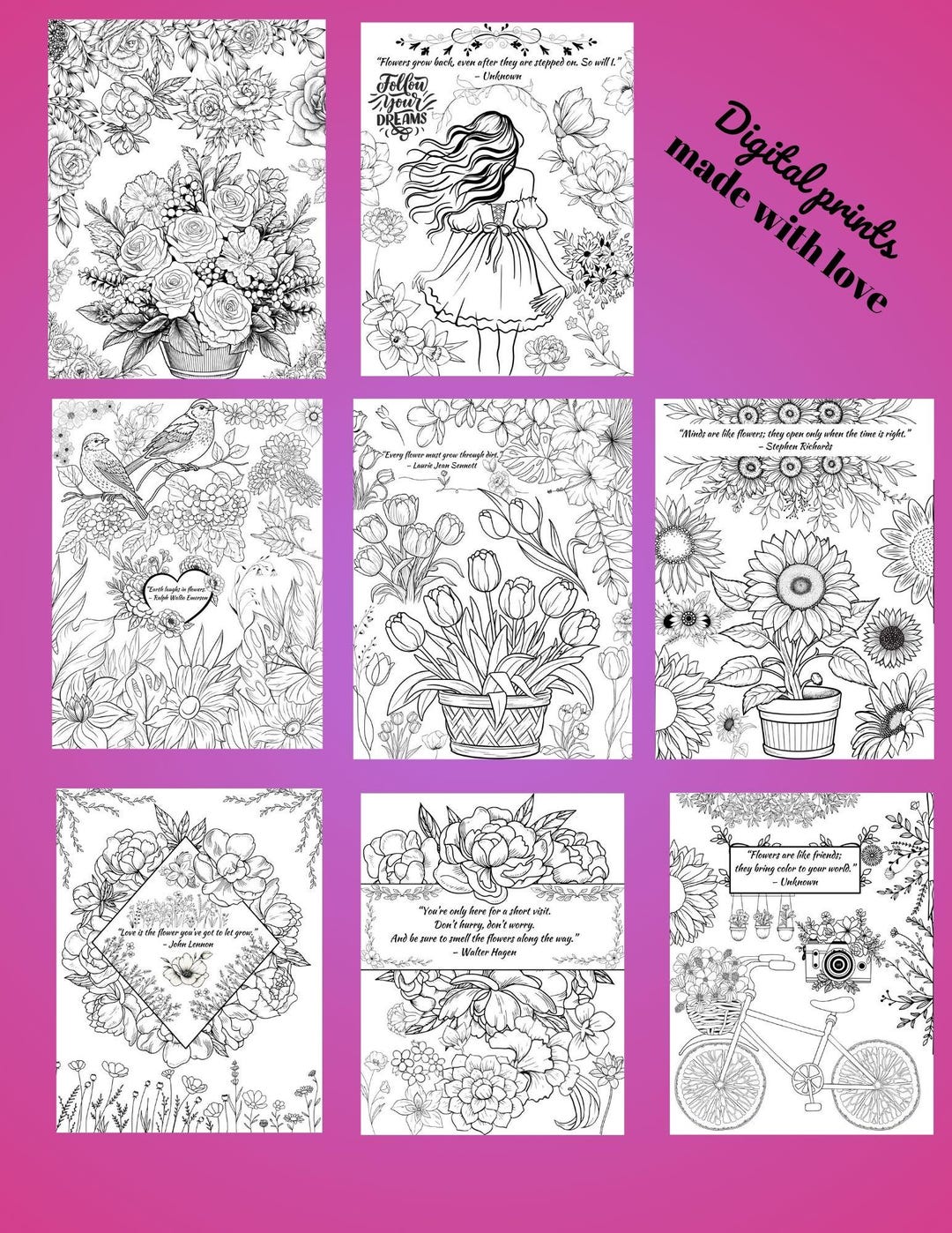 Flowers Coloring Book - Inspirational Quotes & Mindfulness | PDF Format ...