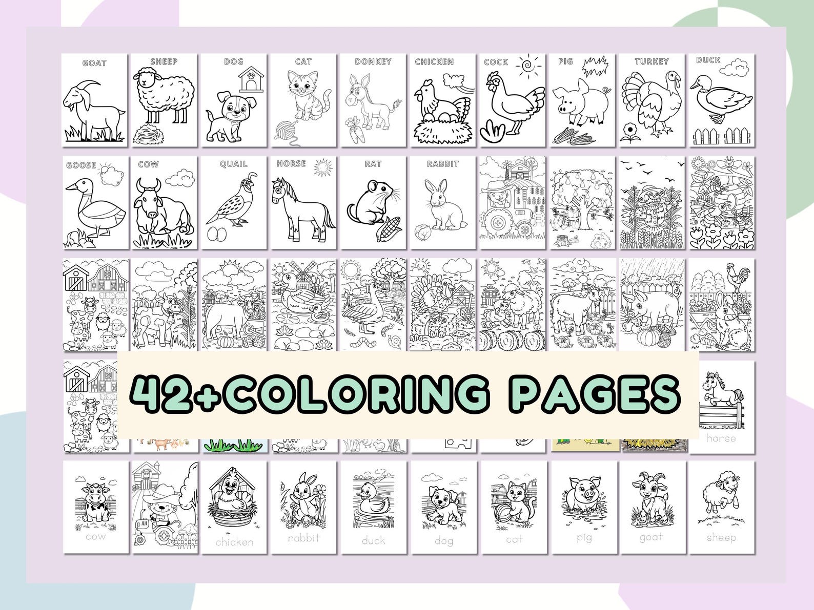 Farm Animals Coloring Pages for Kids; Educational Farm Life Sheets ...