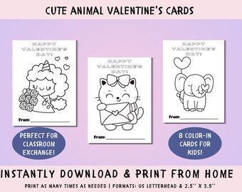 Cute Animal Coloring Cards – Printable Valentine’s Day Cards for Kids ...