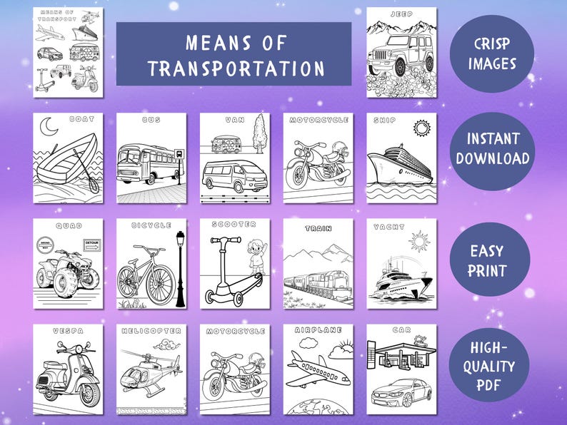 Means of Transport Coloring Pages | 20 Printable Vehicles | Kids ...