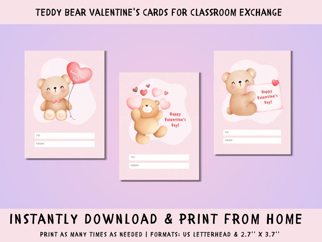 Printable Teddy Bear Valentine Cards | Cute Valentine's Day Cards for ...