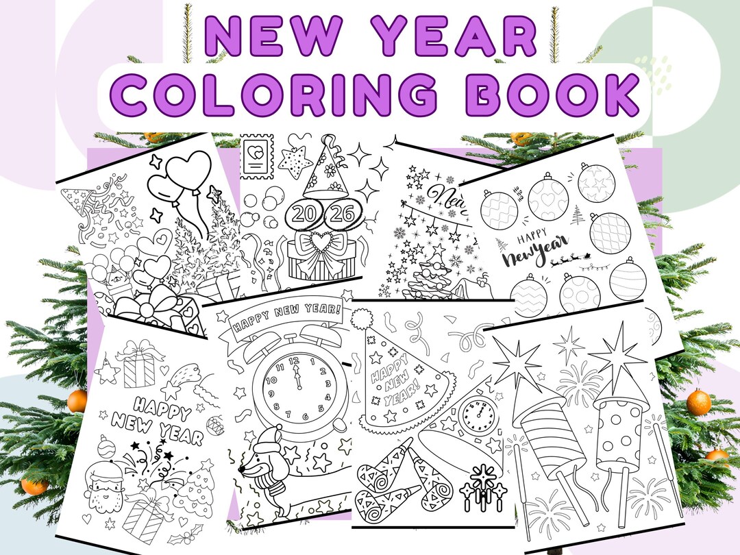 2026 New Year Coloring Pages for Kids, Happy New Year Coloring Book ...