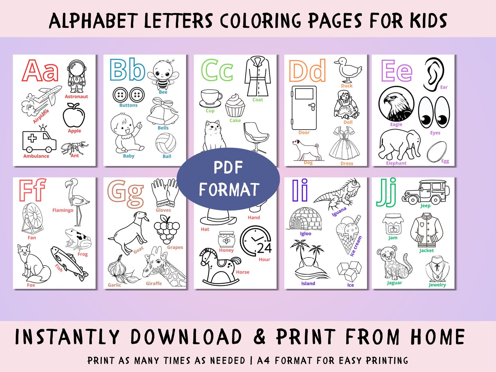 Alphabet Letters Coloring Pages for Kids | Printable A-Z Coloring Book ...