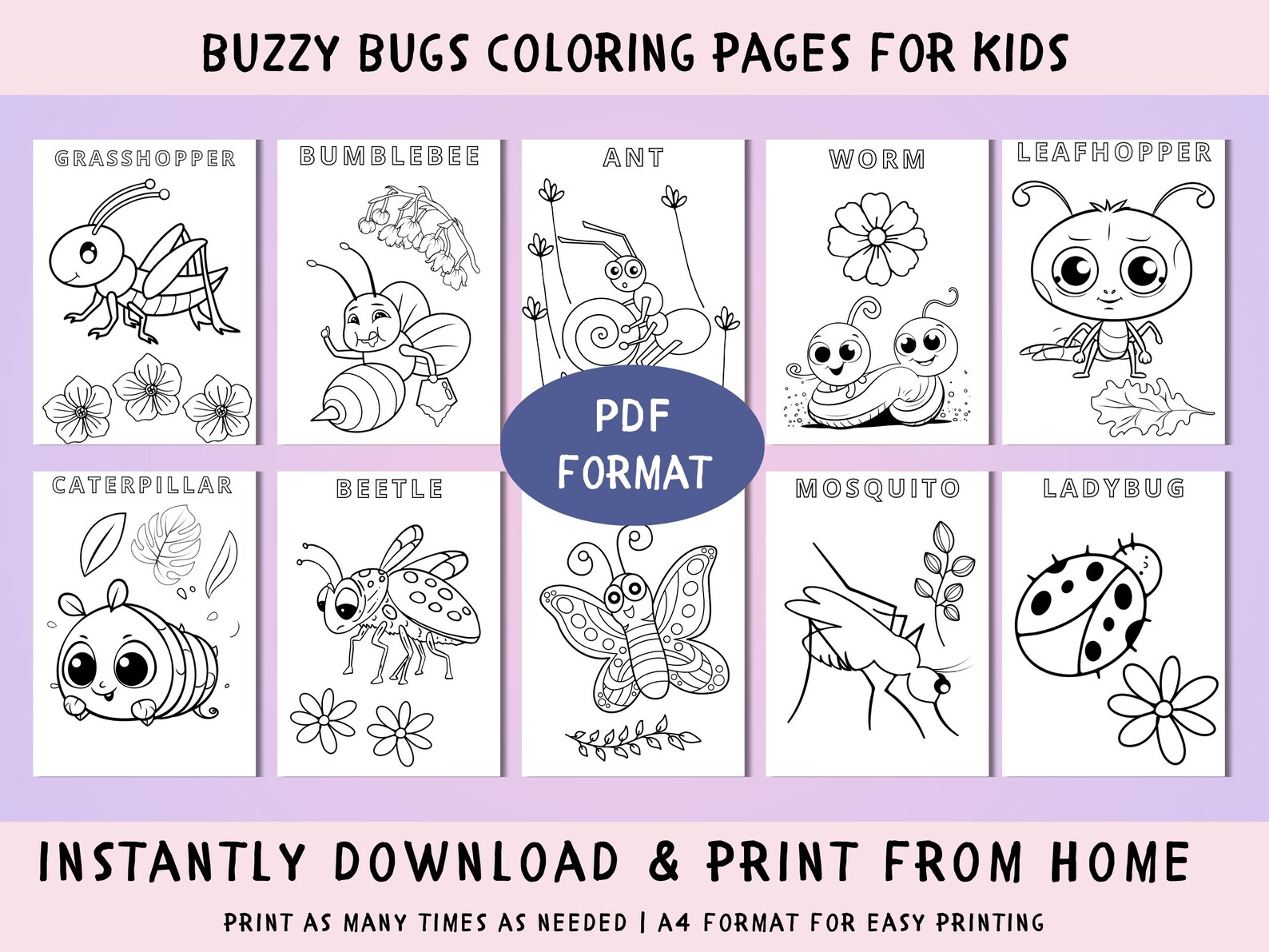 Buzzy Bugs Coloring Pages for Kids | Printable Insect Coloring Book ...
