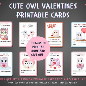 Owl Valentine Cards Printable | Cute Classroom Tags for Kids | DIY Gift ...
