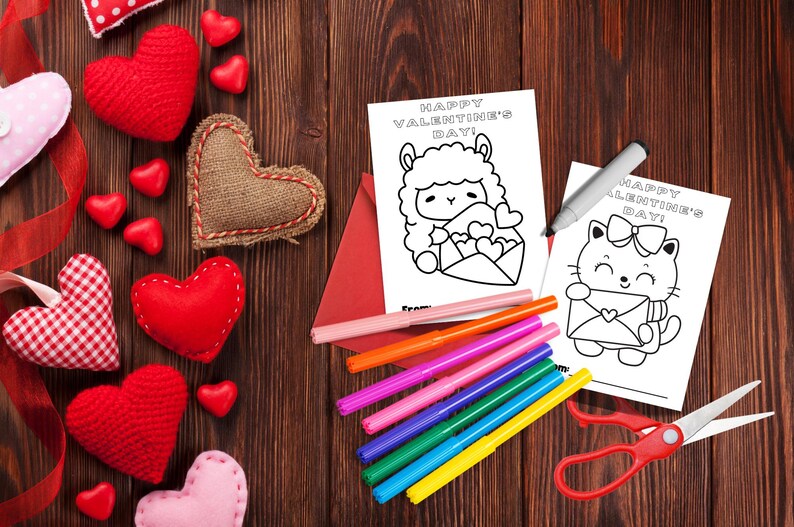 Cute Animal Coloring Cards – Printable Valentine’s Day Cards for Kids ...