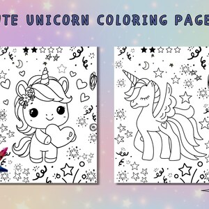 Kawaii Unicorn Coloring Pages | 20 Cute Kids Activity Sheets (PDF) - Etsy