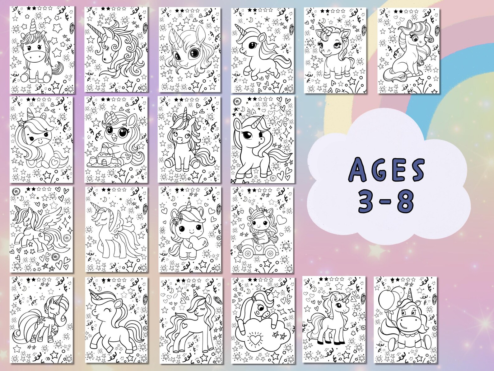 Kawaii Unicorn Coloring Pages Printable | 20 Cute Magical Unicorn ...