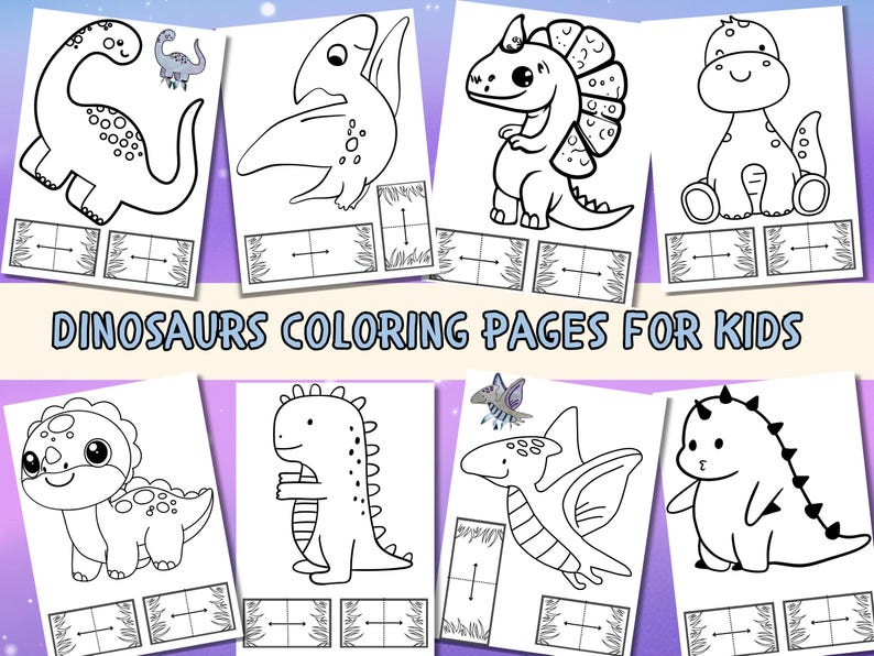 Dinosaur Coloring Pages – Kids' Fine Motor Skills Activity (PDF Pattern ...