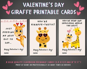 Cute Giraffe Valentines Day Cards for Kids Printable Classroom Exchange ...