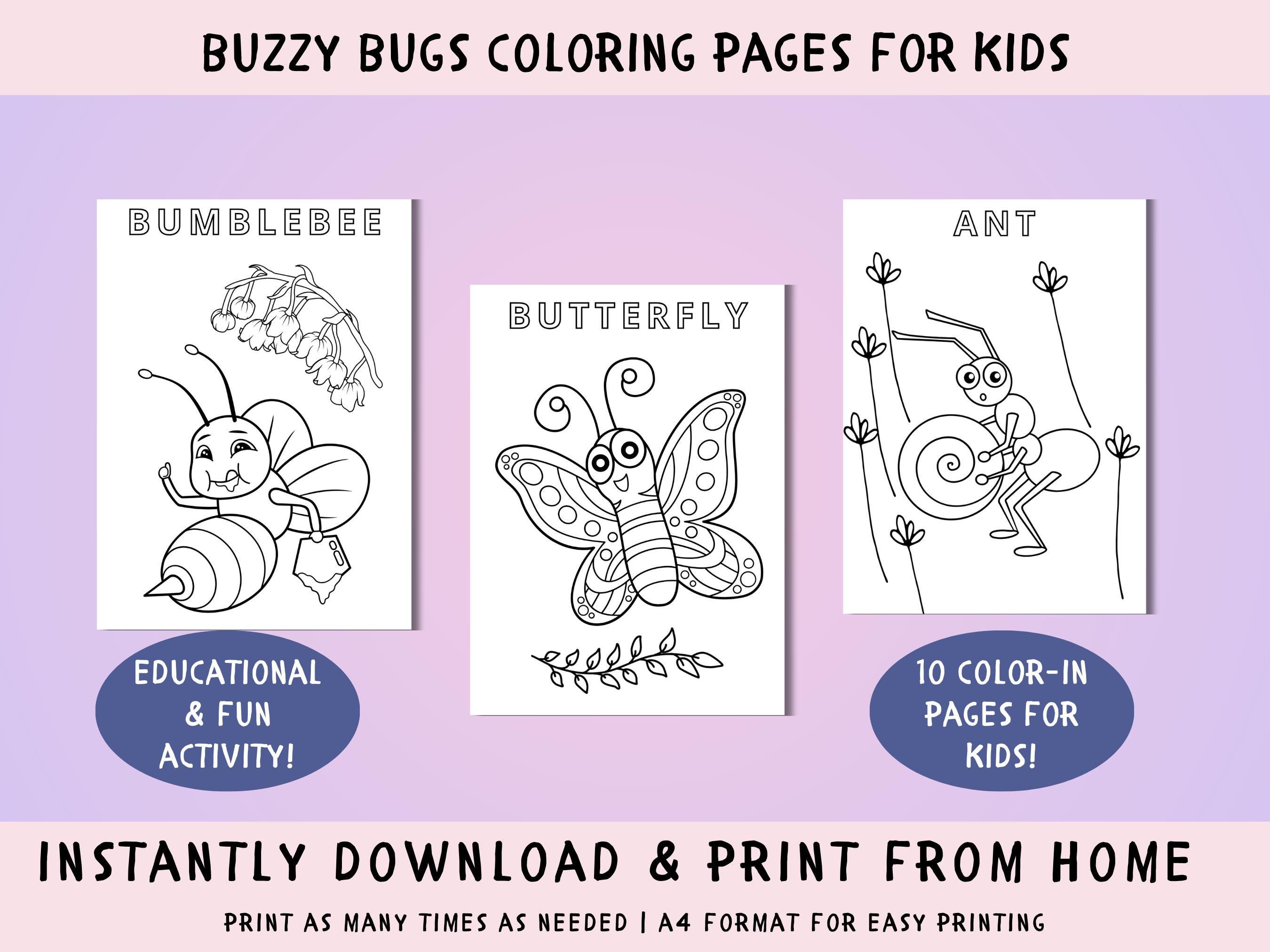 Buzzy Bugs Coloring Pages for Kids | Printable Insect Coloring Book | Educational Coloring ...