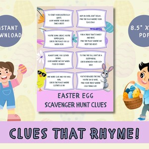 Easter Scavenger Hunt Clues for Kids | Rhyming Clue Cards & Printable ...