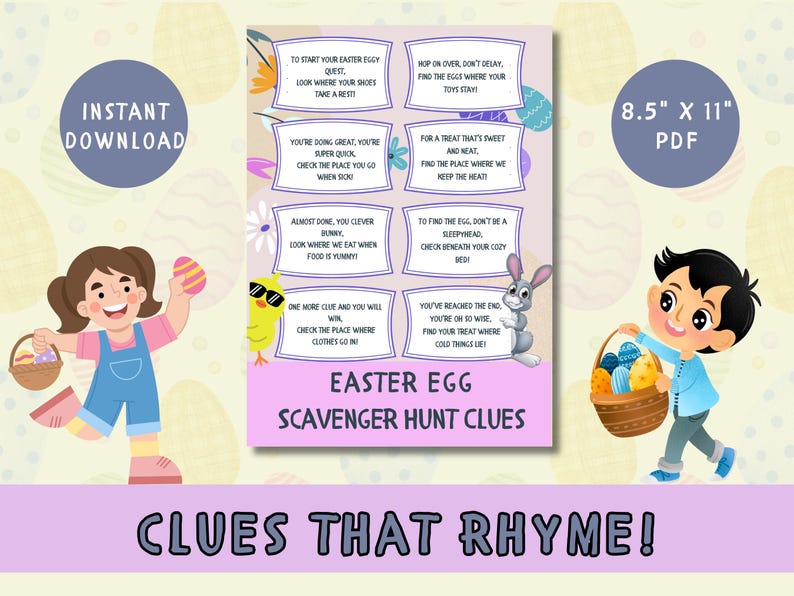 Easter Scavenger Hunt Clues for Kids | Rhyming Clue Cards & Printable ...