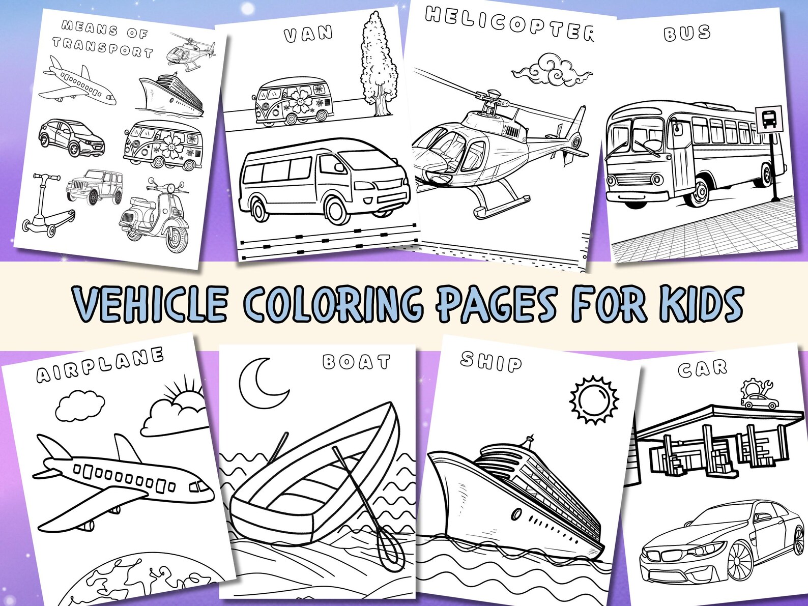 Means of Transport Coloring Pages | 20 Printable Vehicles | Kids ...