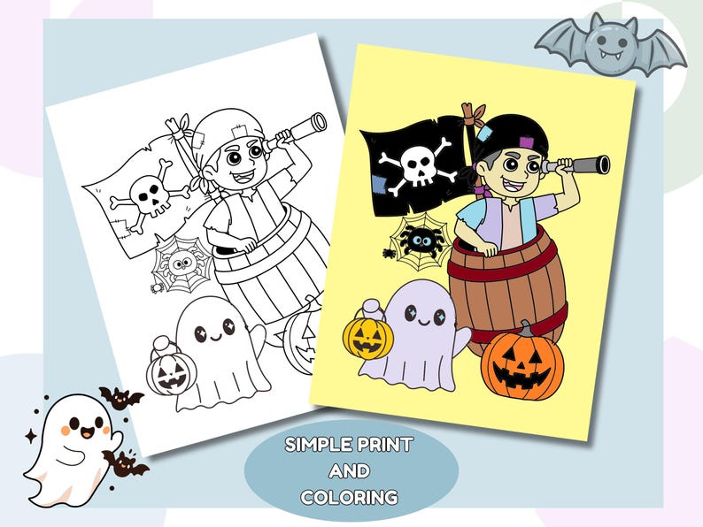 Halloween Pirate Coloring Pages for Kids – Printable Activity (PDF) - Etsy