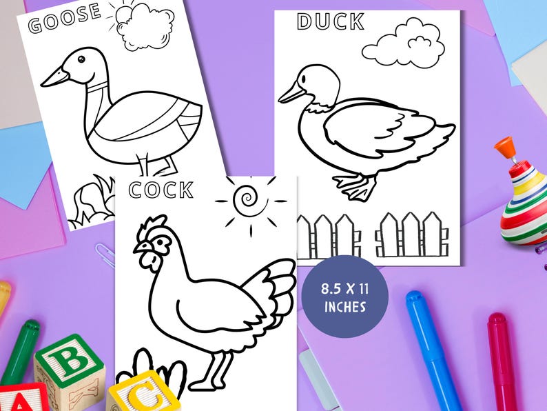 Farm Animals Coloring Pages for Kids | Printable Animal Coloring Book ...