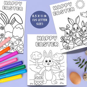 Easter Bunny Coloring Pages | Cute Designs for Kids (instant Download ...