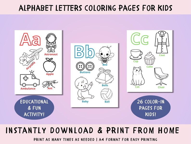 Alphabet Letters Coloring Pages for Kids | Printable A-Z Coloring Book ...