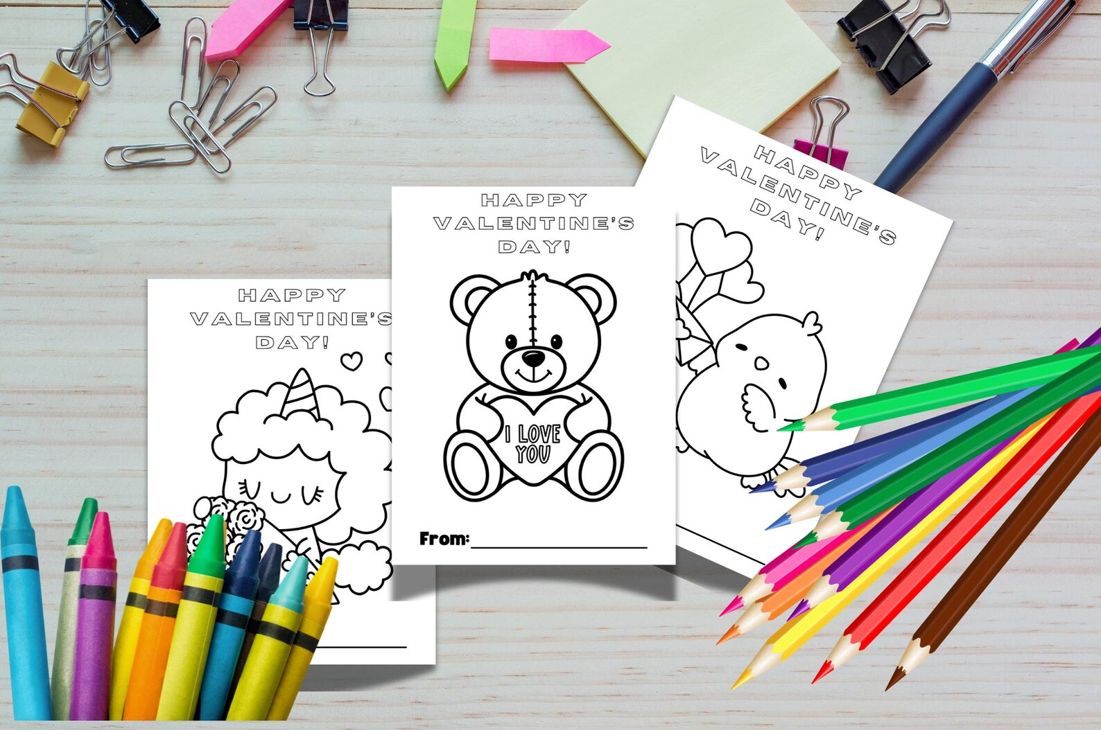 Cute Animal Coloring Cards – Printable Valentine’s Day Cards for Kids ...
