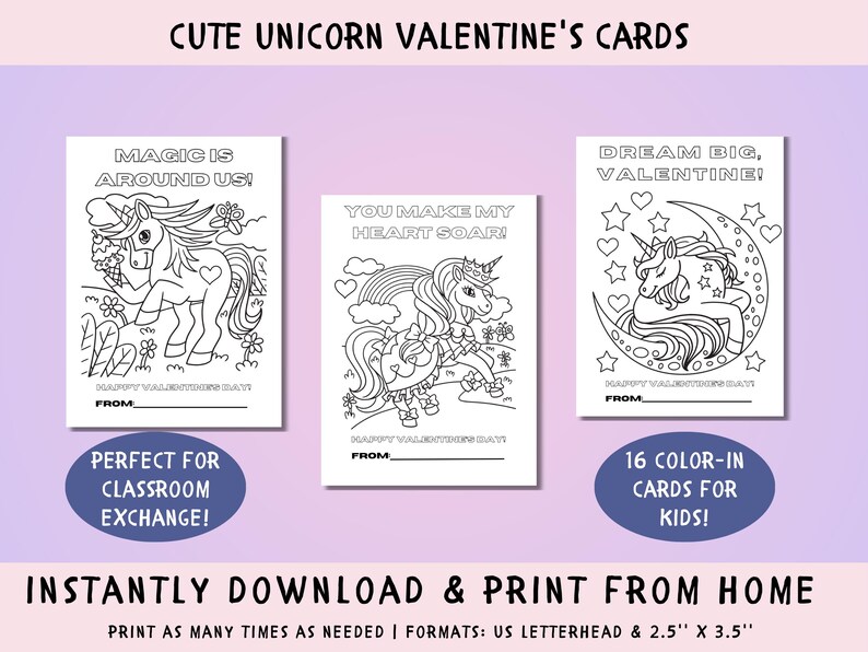Printable Unicorn Valentine’s Day Coloring Cards – Cute and Fun Cards ...
