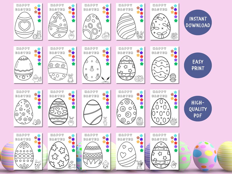 20 Easter Egg Coloring Pages: Kids Activity (PDF Download) - Etsy