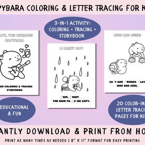 Capybara Coloring and Letter Tracing Storybook for Kids – Fun 3-in-1 ...