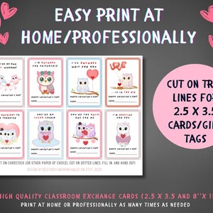 Owl Valentine Cards Printable | Cute Classroom Tags for Kids | DIY Gift ...