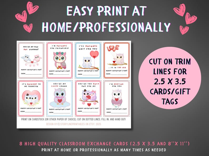 Owl Valentine Cards Printable | Cute Classroom Tags for Kids | DIY Gift ...