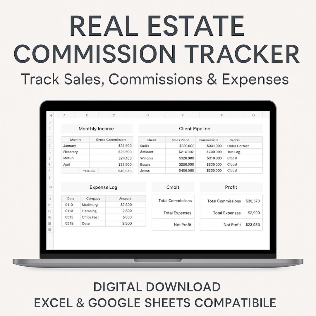 Real Estate Commission Tracker Agent Sales Spreadsheet Track Deals ...