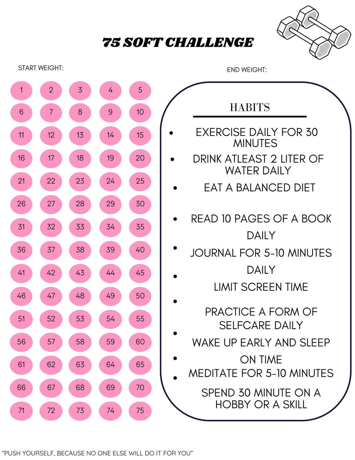 75 Days Soft Challenge Template - Etsy