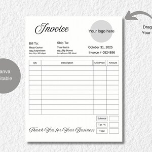 Invoice Template for Small Business, Editable Digital Templates for ...