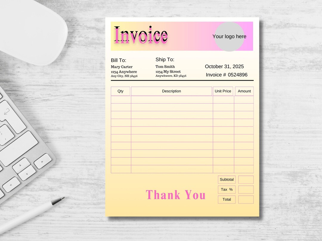 Invoice Template for Small Business, Editable Digital Templates for ...