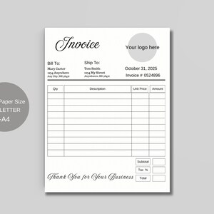 Invoice Template for Small Business, Editable Digital Templates for ...