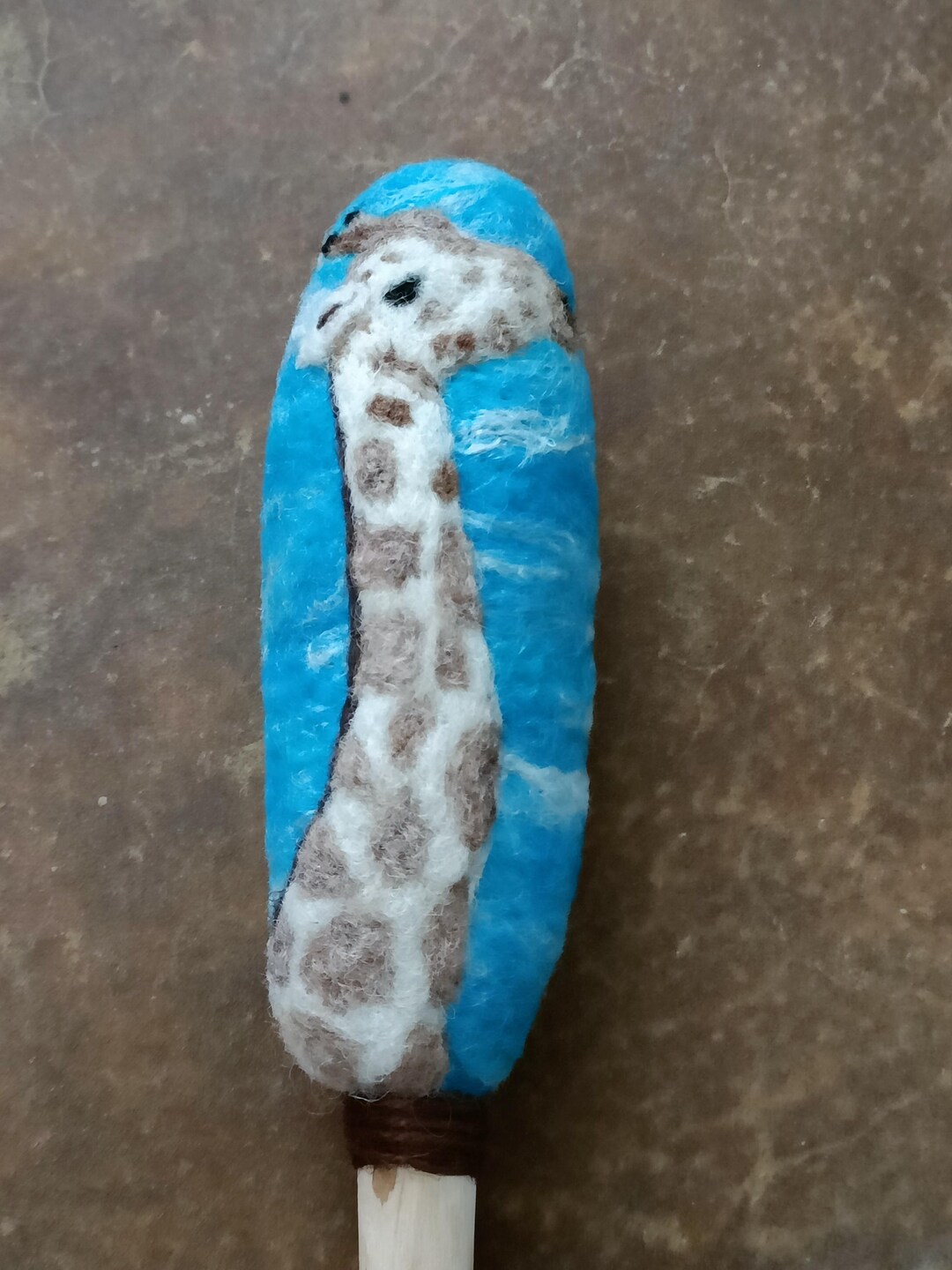 Giraffe on This Needle Felted Wool Drum Beater With a Driftwood Handle ...