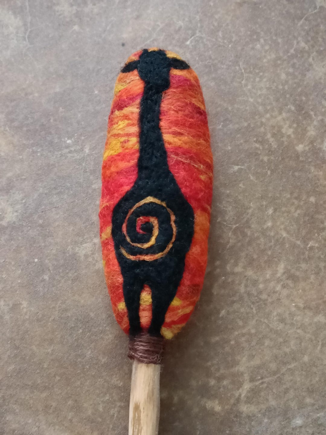 Giraffe Adorned With a Spiral on This Needle Felted Wool Drum Beater ...