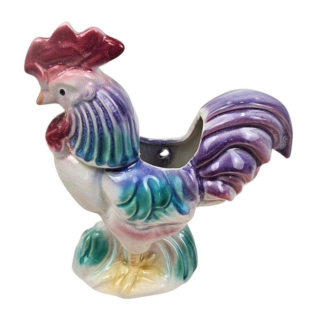 Vintage Ceramic Rooster Planter Pot Holder Colorful Farmhouse Decor - Etsy