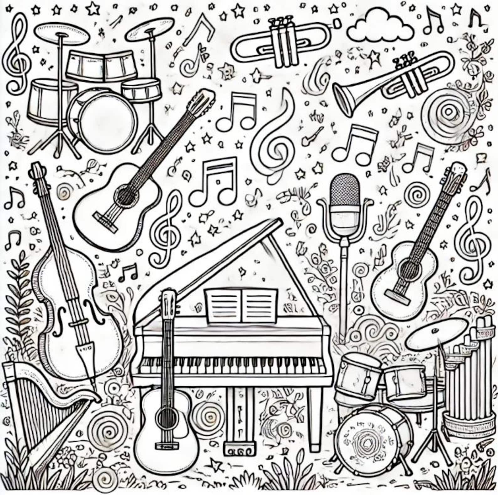 Musical Instruments Coloring Page for Kids Printable Music Activity ...